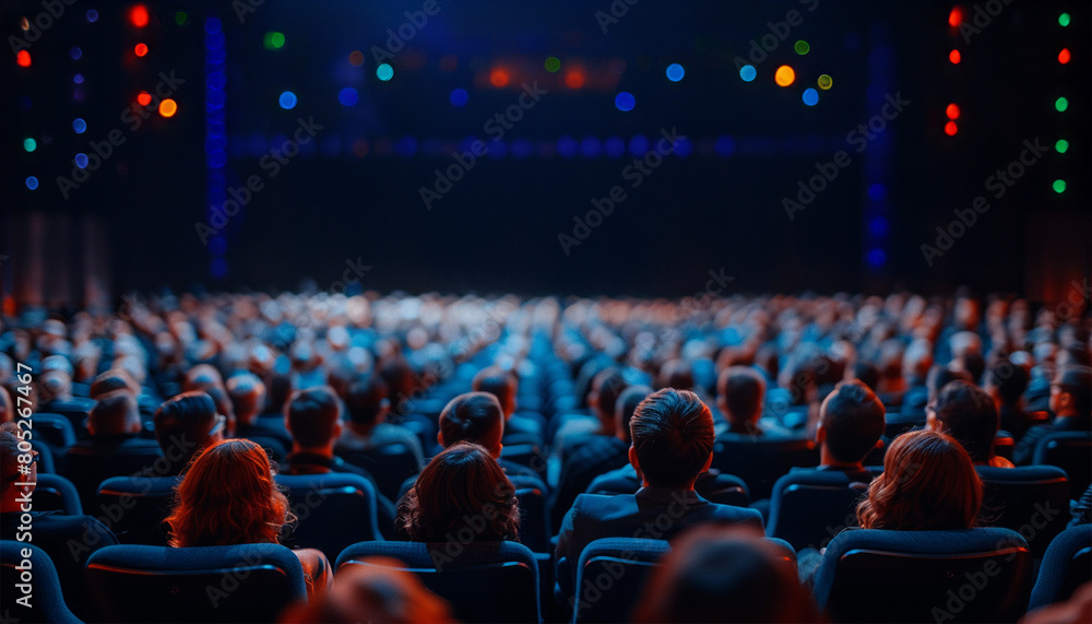 Audience in theater back view ready for show. Modern Public Women's and ...