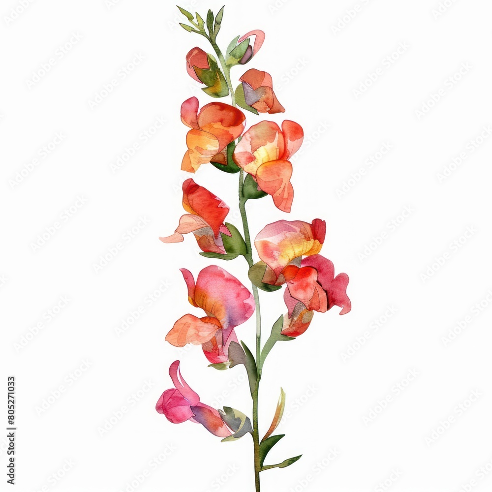 A single snapdragon flower in watercolor, clipart isolated on white ...