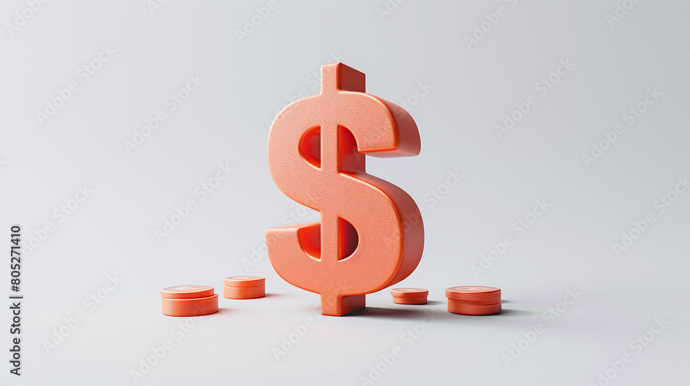 3D Icon Red Dollar Sign and Currency Symbols on white background, money ...