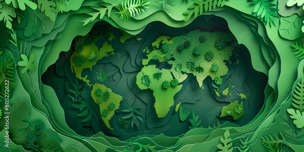 Green world with a tree background and a glob Lungs of the planet ...