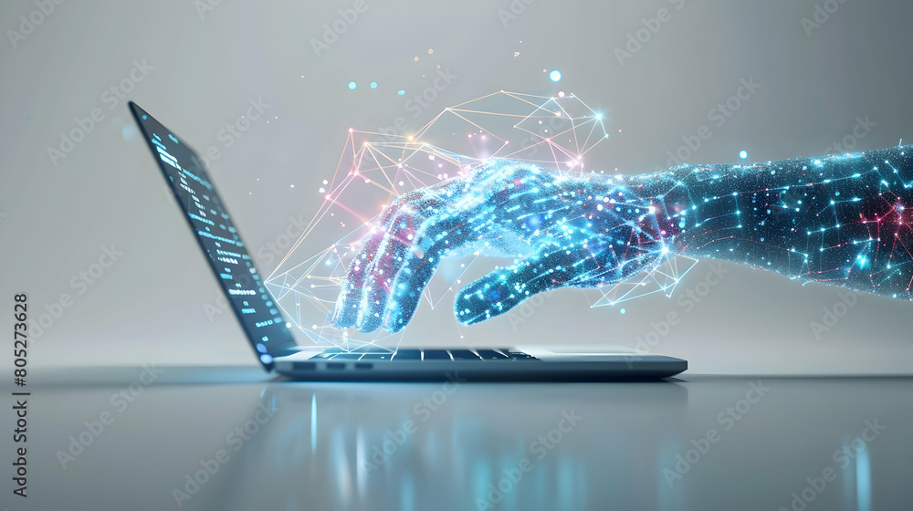 3d flat icon of Tech Pulse Hand with laptop showing a pulsating tech ...