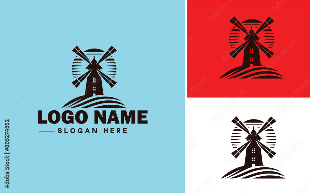 windmill icon Wind turbine Wind pump Wind charger flat logo sign symbol ...
