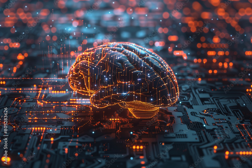 The digital brain of AI technology a conceptual visualization of ...