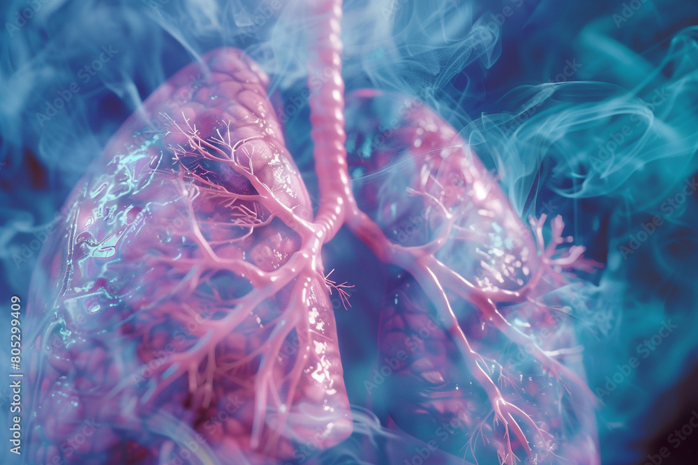 Visualization of a lung partially obstructed by fluid, highlighting the ...