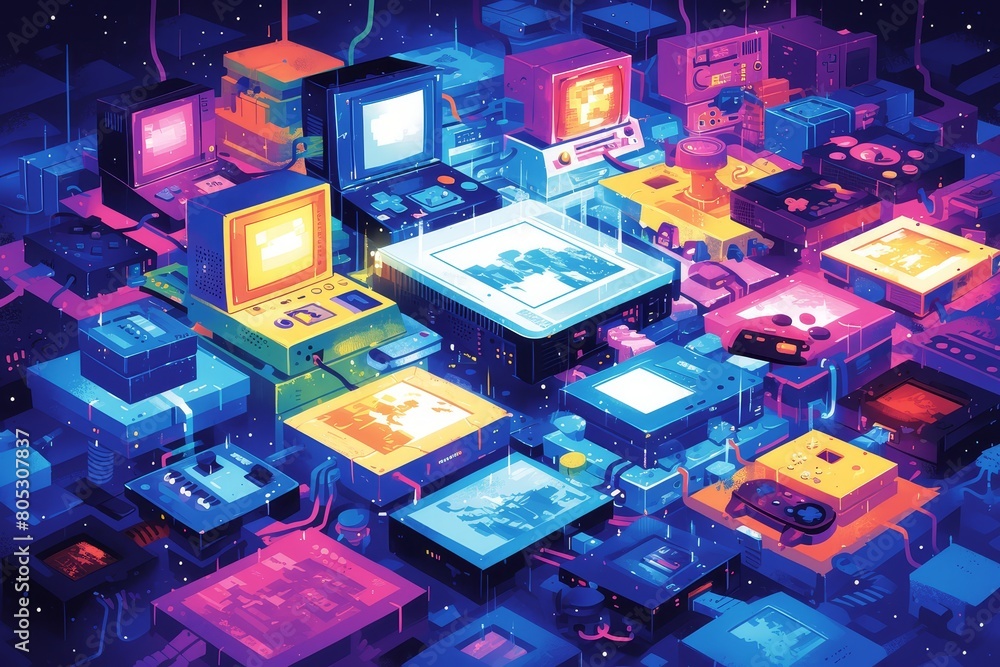 Retro video game featuring shapes and sizes of different dimensions ...