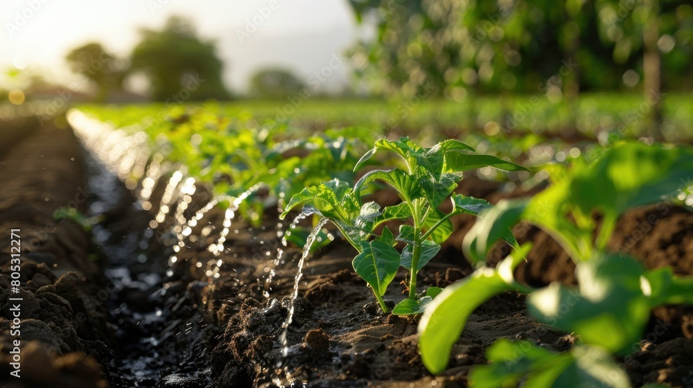 Growing crops on fertile soil and watering plants, including showing ...
