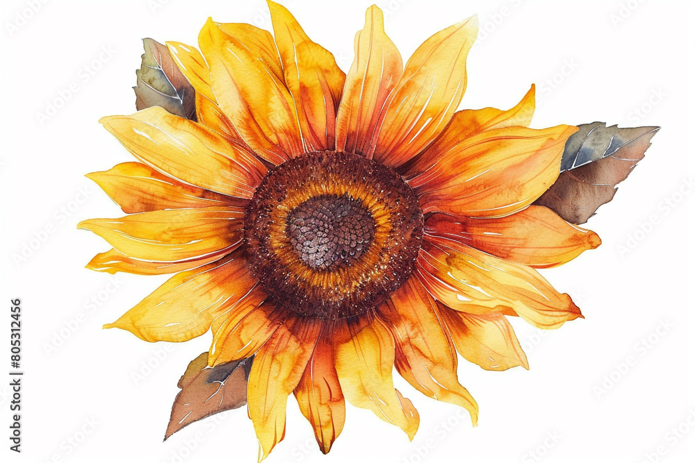 Watercolor sunflower clipart with bold yellow petals and a brown center ...