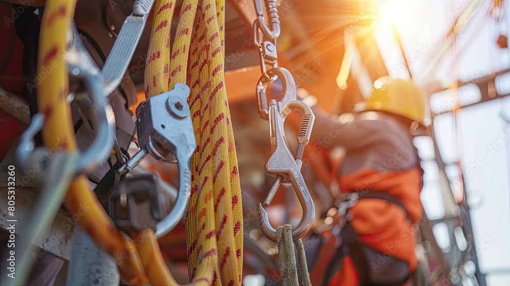 Cinematic footage of workers using fall protection equipment Stock ...