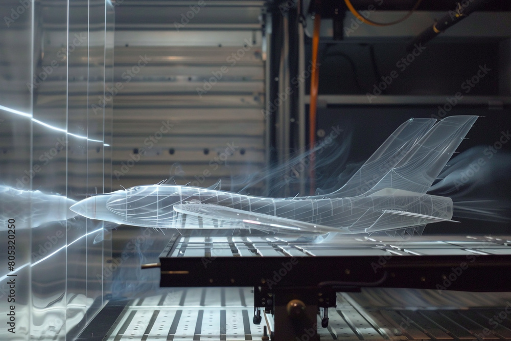 Zoomed-in image of a wind tunnel test for an aircraft wing model ...