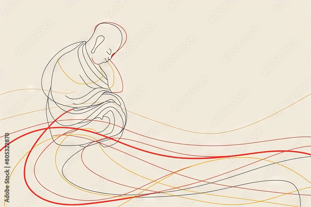 Abstract meditative calm, zen buddha line art on soft background ...