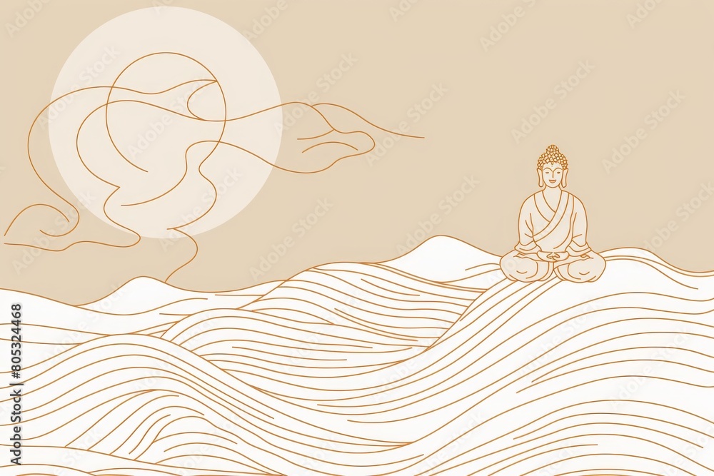 Abstract meditative calm, zen buddha line art on soft background ...