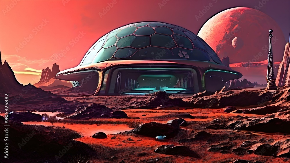 AI Illustration of Alien abodes illustrating an alien landscape ...