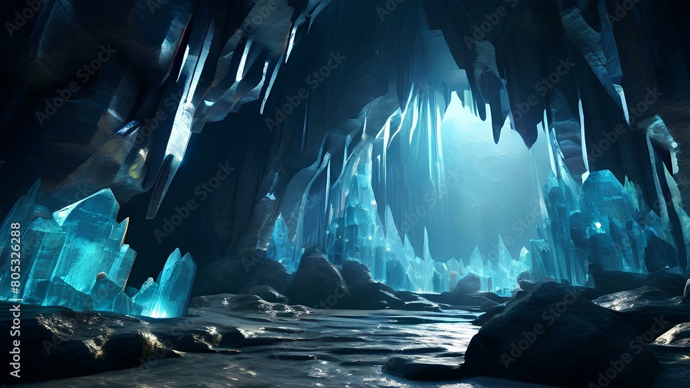 Crystal caverns designing a 3d wallpaper with crystal formations and ...