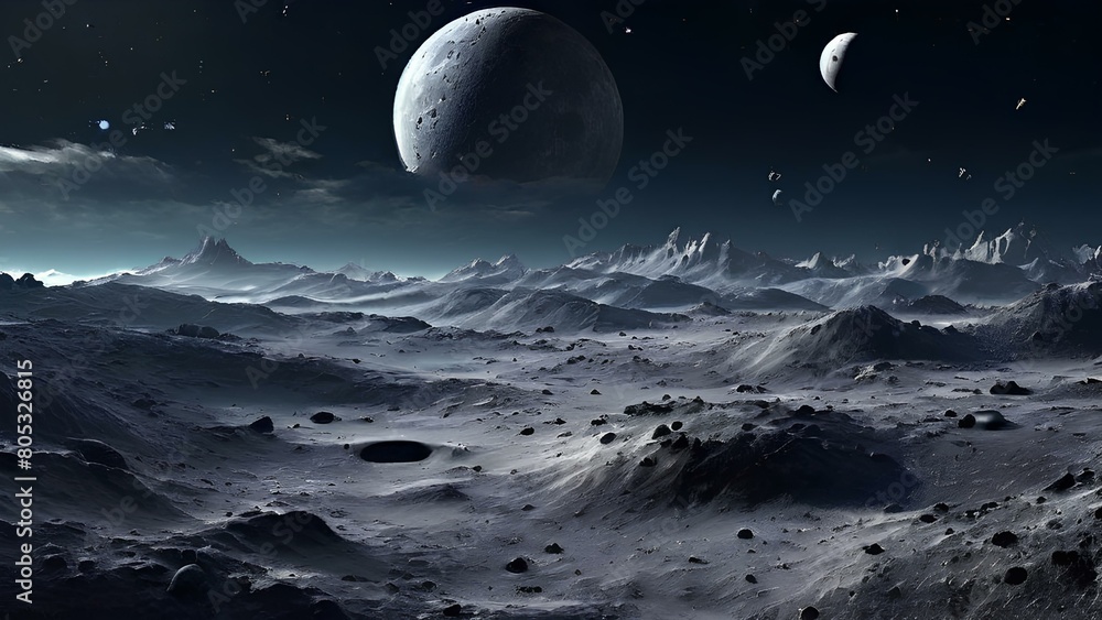 Lunar landscapes with lunar craters and surface features | Night Scene ...