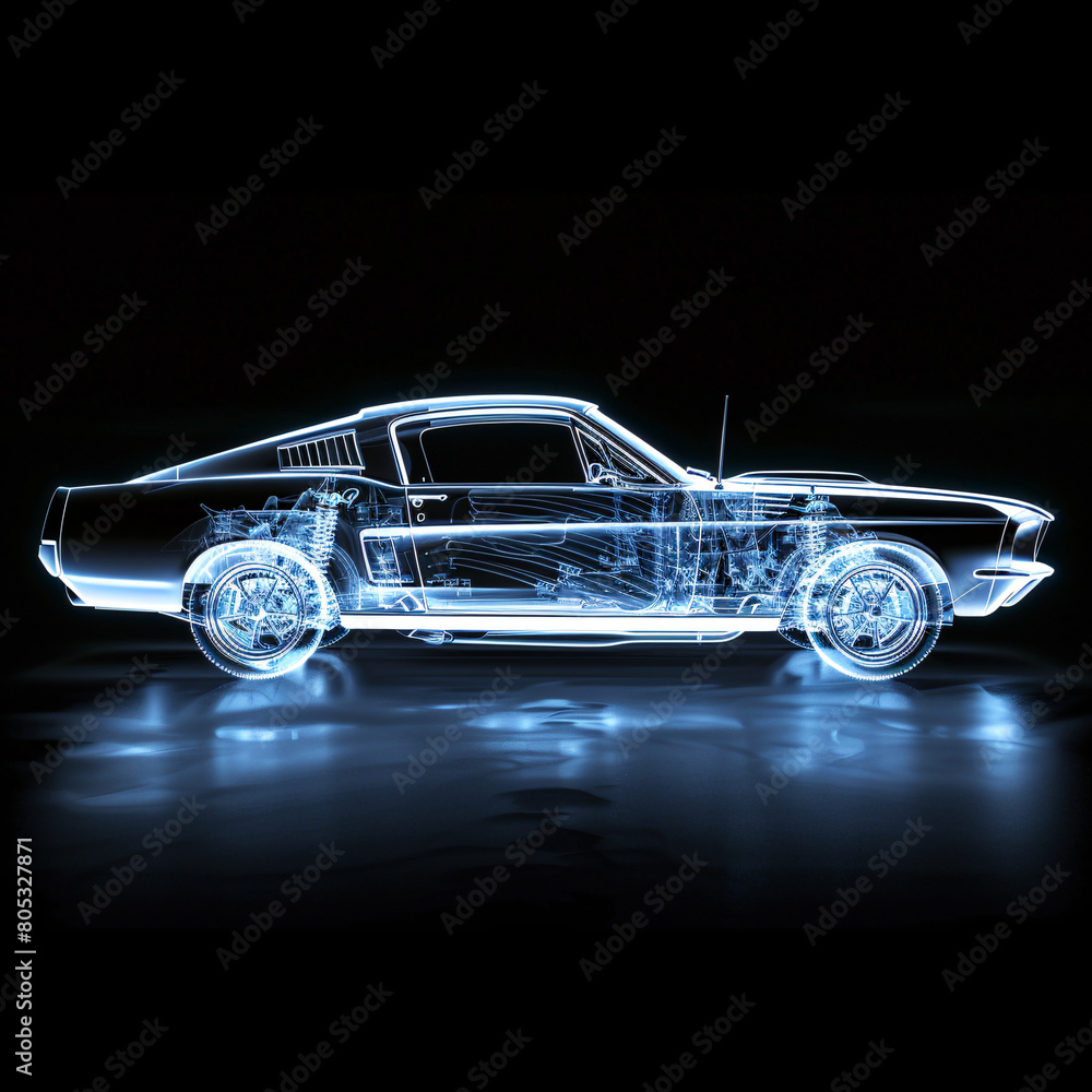 X-Ray View of Classic Car Engineering, Displaying Internal Mechanics ...