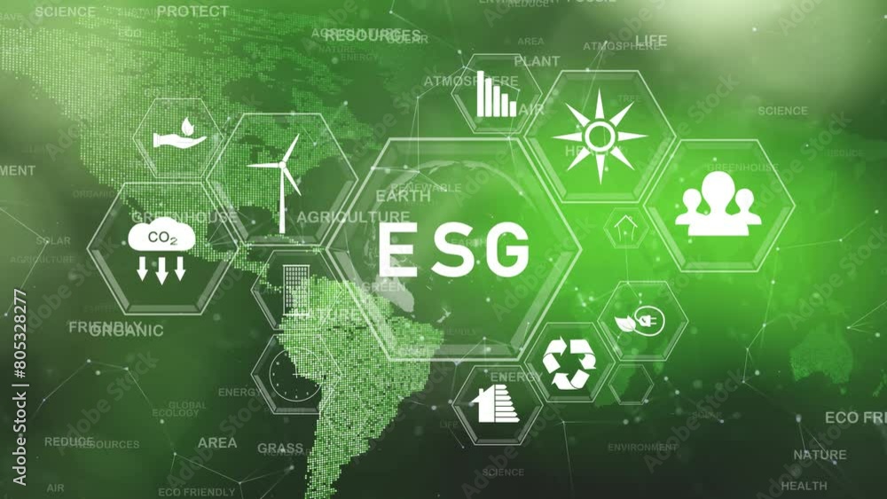 Vidéo Stock Ecology word cloud with world map and esg icons animation ...