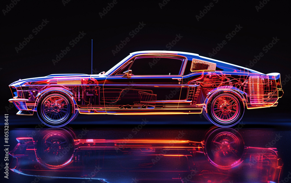 X-Ray View of Classic Car Engineering, Displaying Internal Mechanics ...