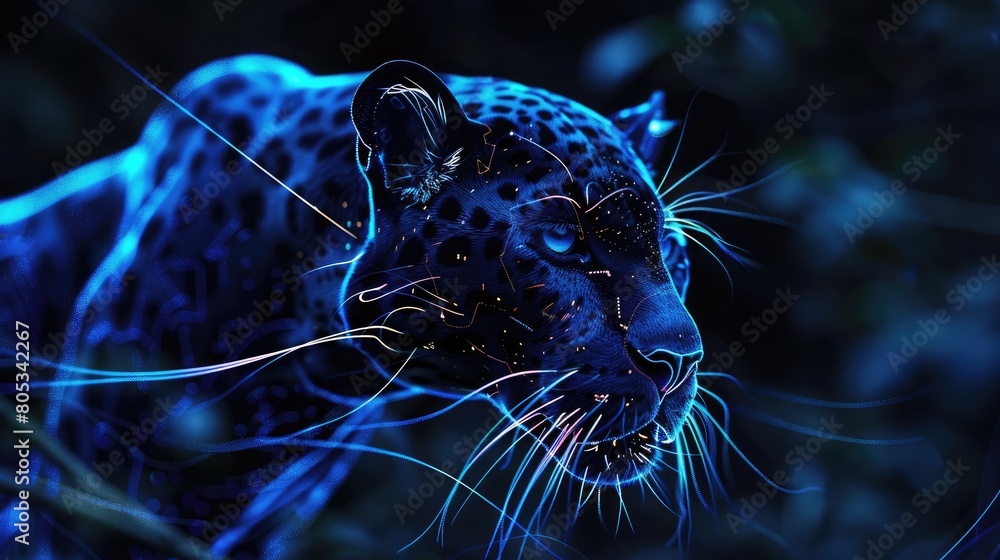Black Panther Animal Plexus Neon Black Background Digital Desktop ...