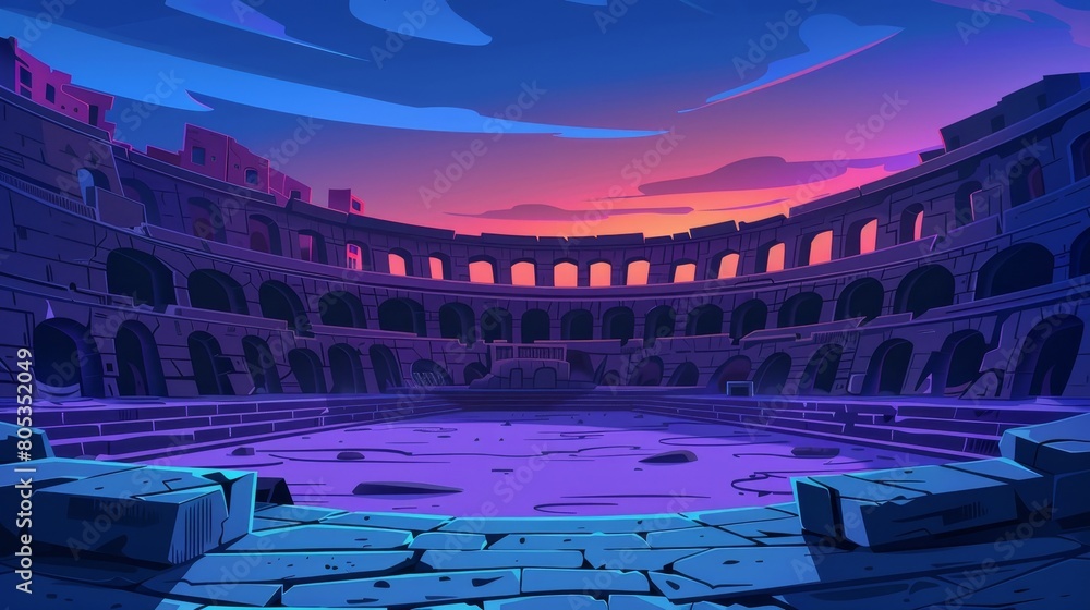 A dark historical arena where gladiators fought in the ancient roman ...