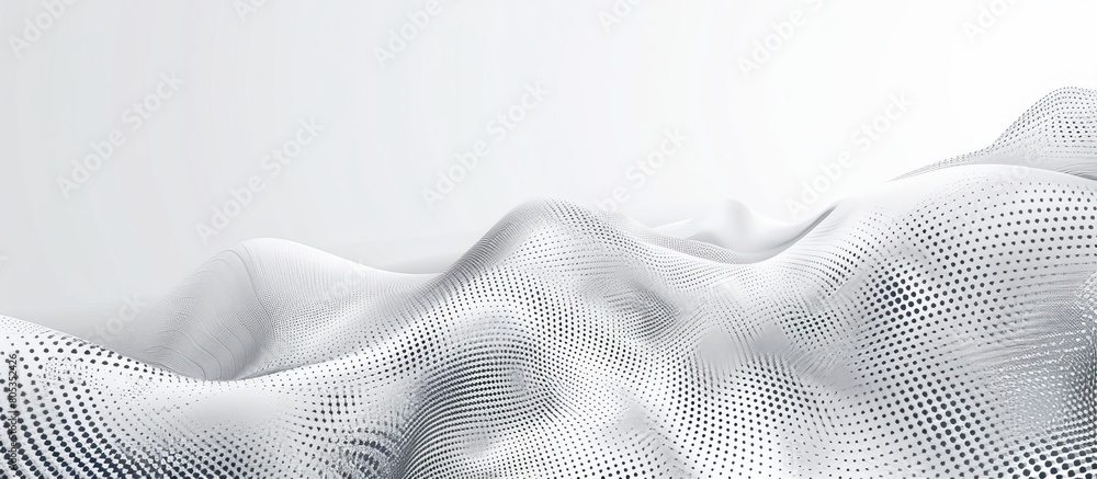 This image shows an intricate white digital wave pattern, reminiscent ...