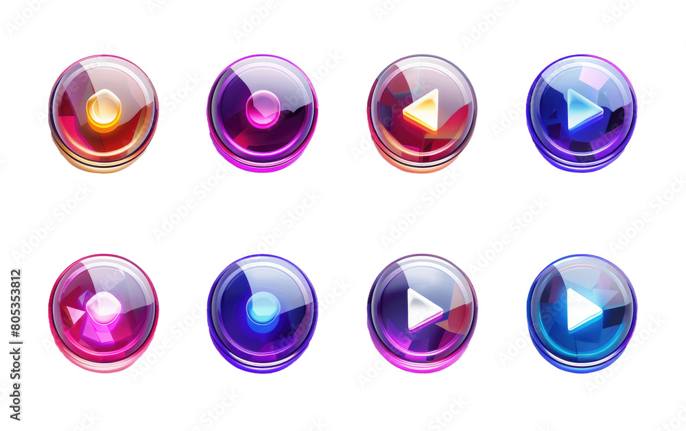 Round play button icons isolated on Transparent background. Stock Photo ...