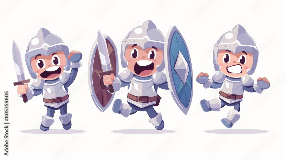 An isolated modern illustration of a young knight character with a ...