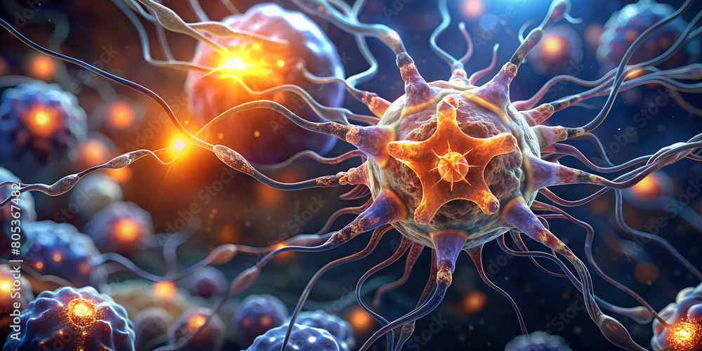 abstract scientific background with cells net. large horizontal science ...