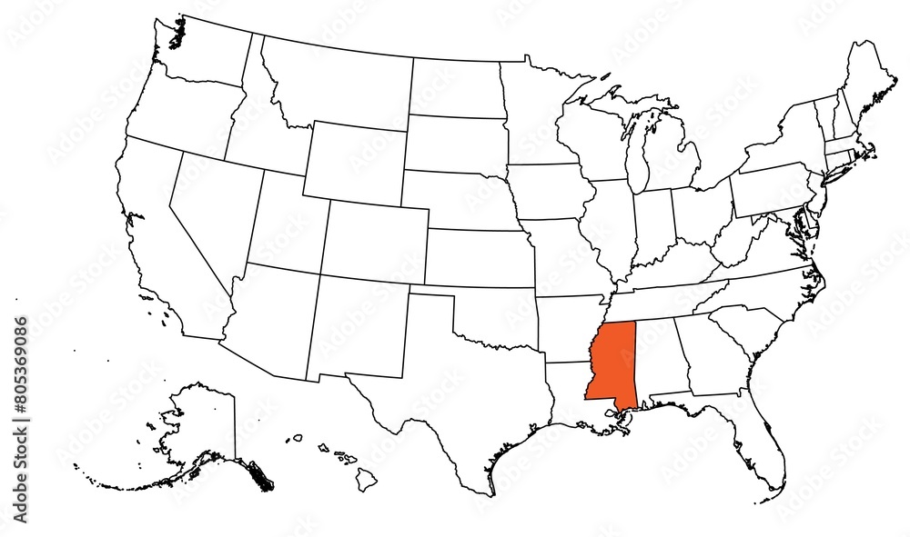 The outline of the US map with state borders. The US state of ...