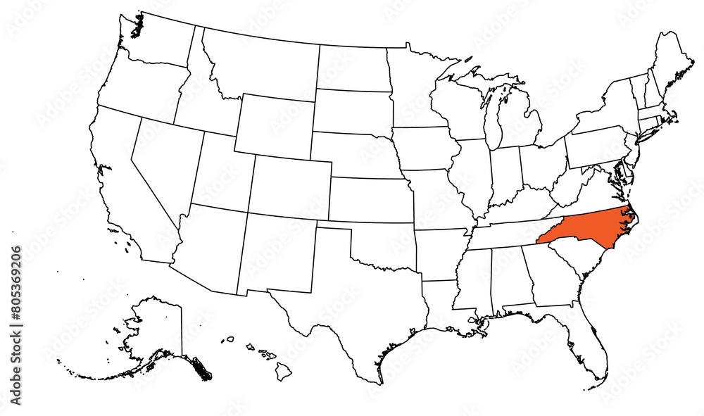 The outline of the US map with state borders. The US state of North ...