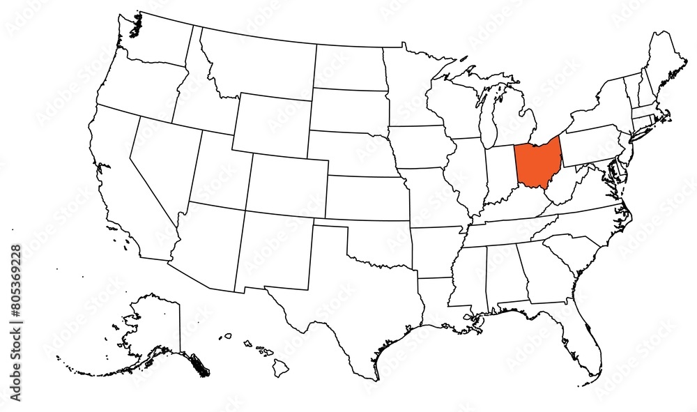 The outline of the US map with state borders. The US state of Ohio ...