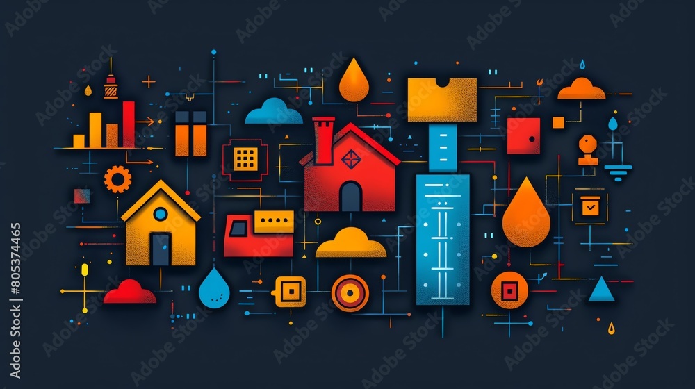 A minimalist icon of a flowchart for disaster response, showing ...