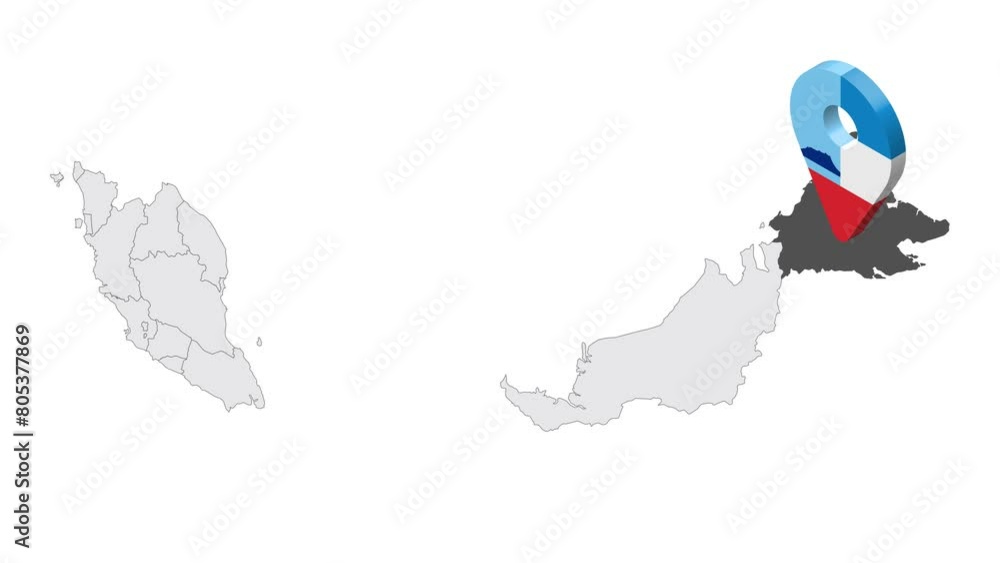 Location State of Sabah on map Malaysia. 3d Sabah flag map marker ...