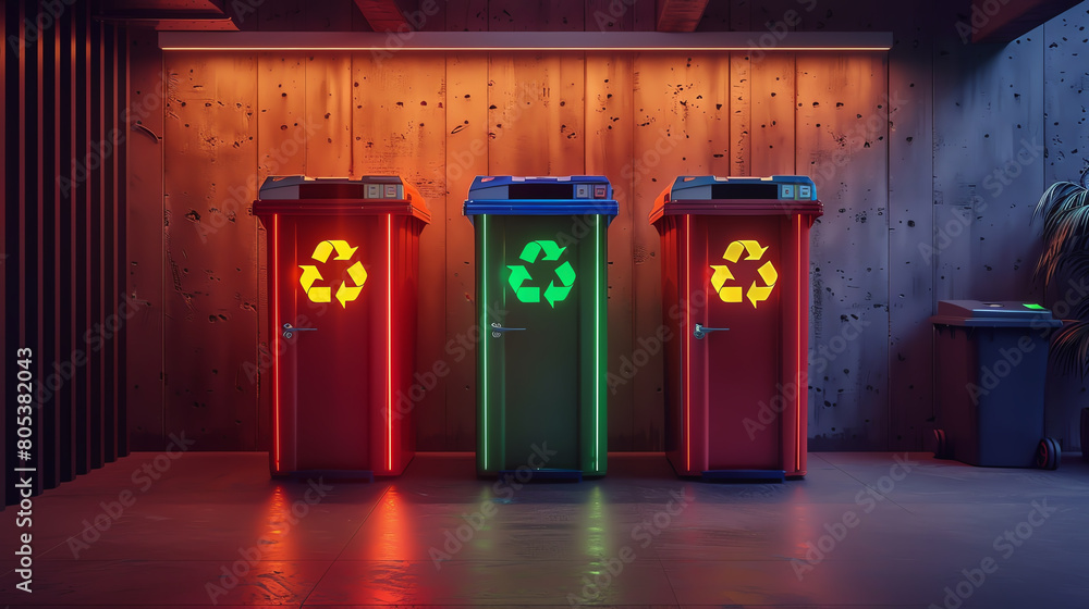 Smart city waste management system visualized with green and red ...