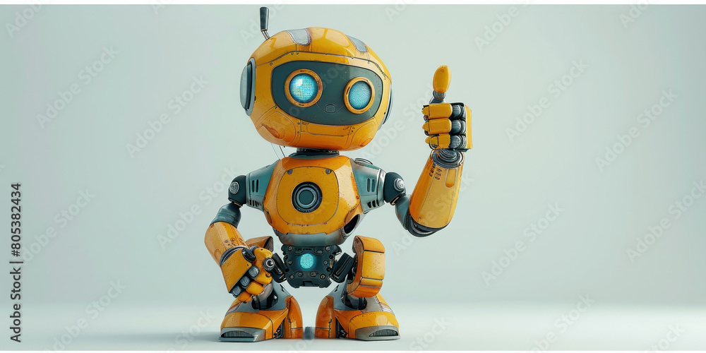 Cute 3D robot showing thumbs up gesture on white background, modern ...