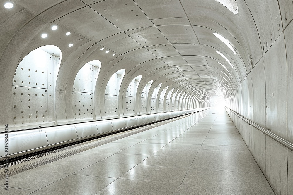 Bright Modern Tunnel in Futuristic Architecture Design, White Curved ...