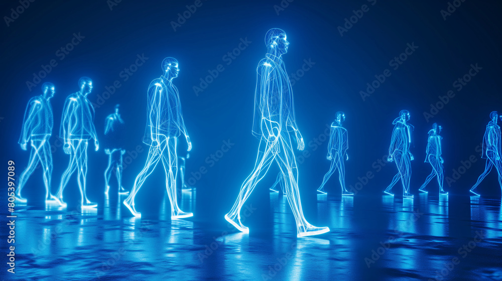 Human figures represent the journey of human evolution, showcasing the ...