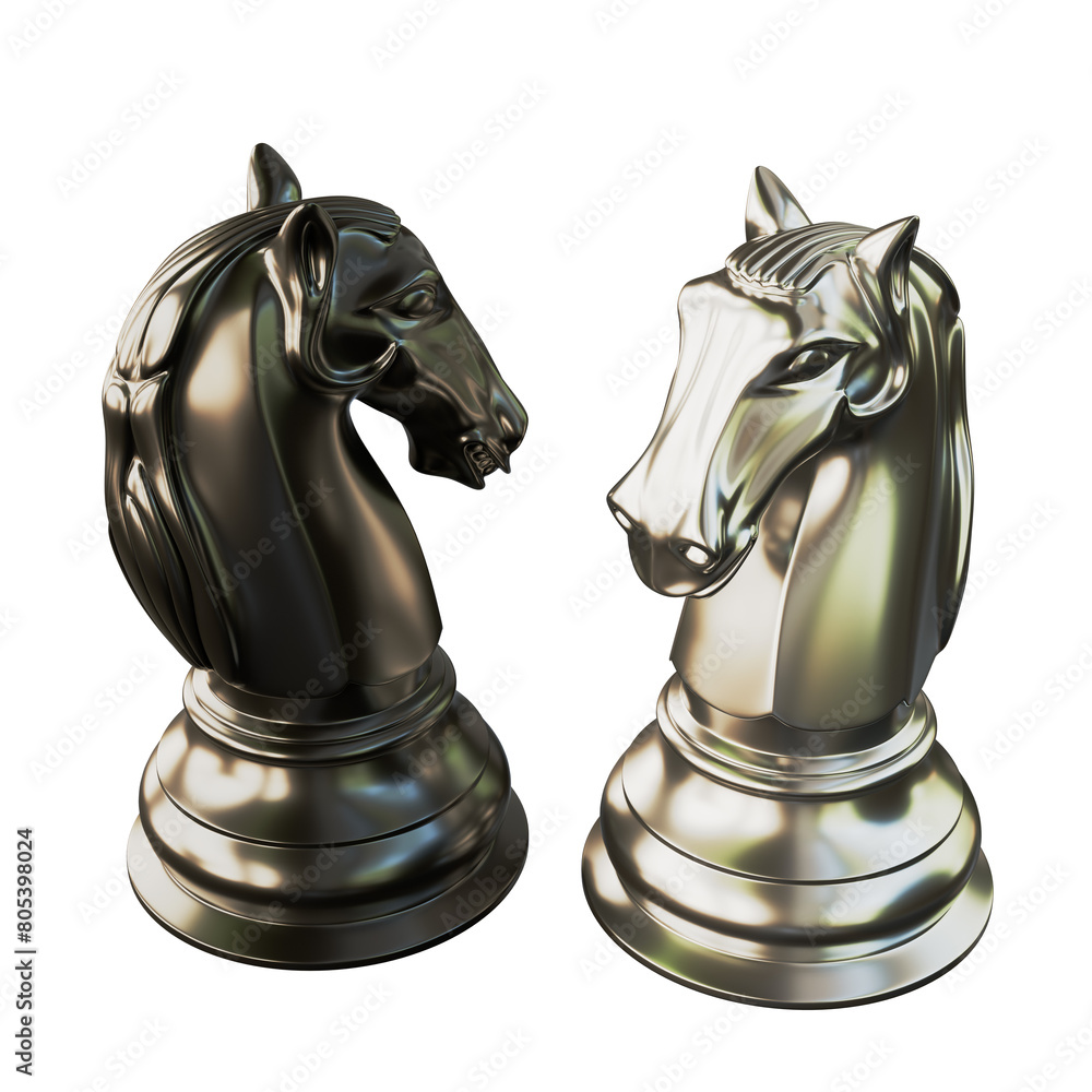Black and white chess pieces - knights. Transparent background ...