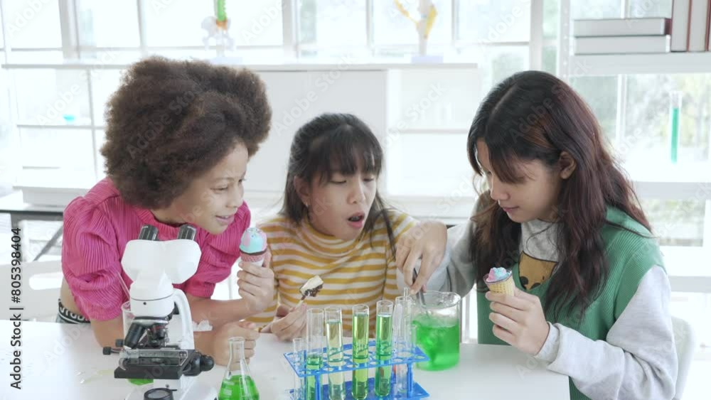 group of diversity asian school kid and African American afro girl ...
