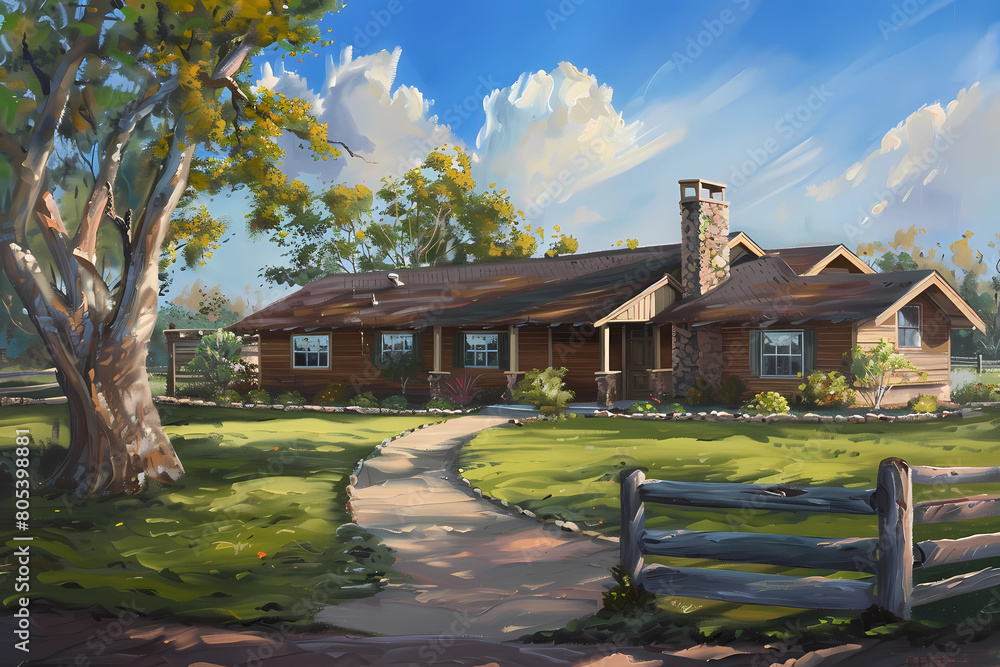 Ranch Style House (Oil Painting) - Originated in the United States in ...