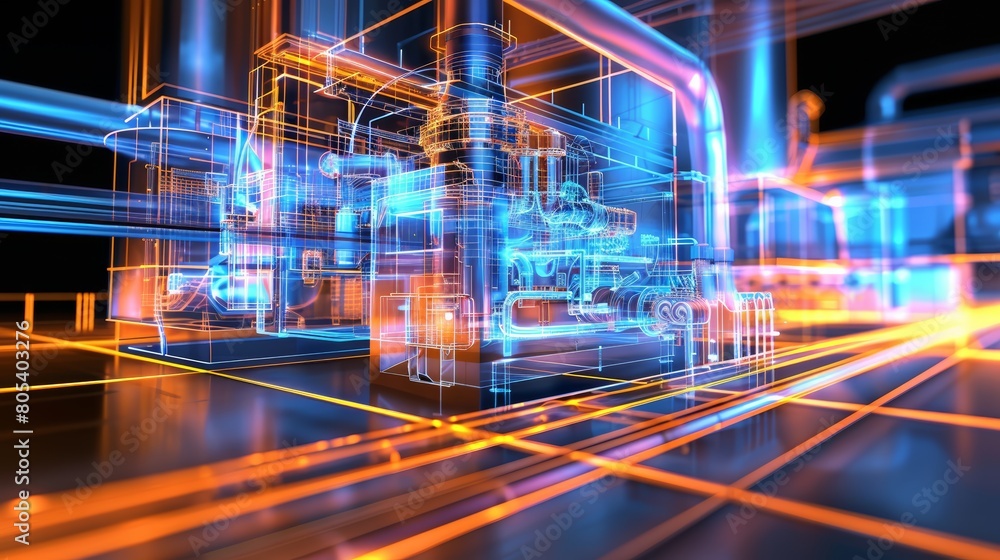 AI-generated blueprint of building piping systems, refined by hand to ...