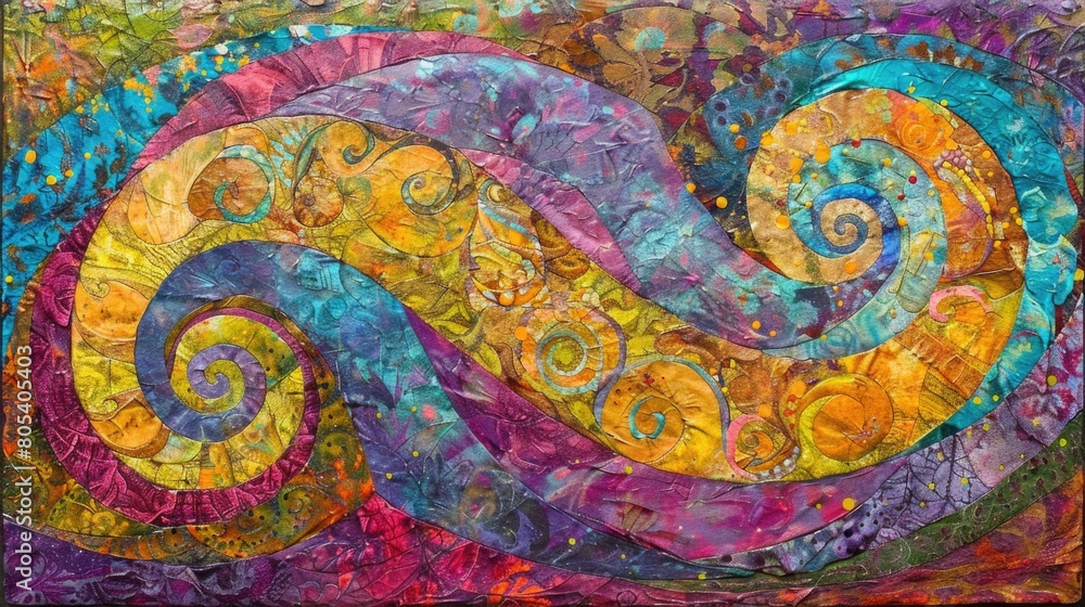 A painting featuring a detailed swirly design on a piece of paper ...
