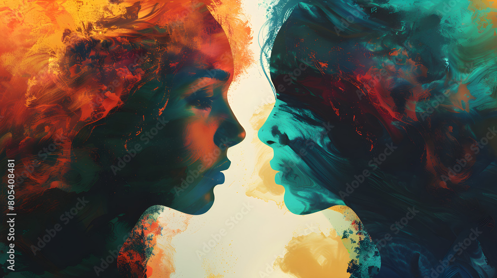 Abstract illustration of intrapersonal conflict and bipolar personality ...