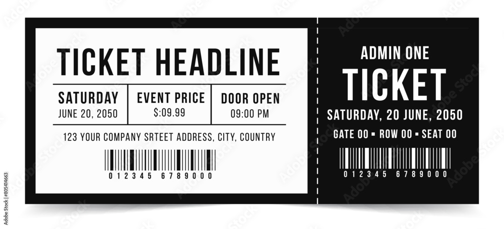 Simple ticket, Black and White, Template minimal design for ...