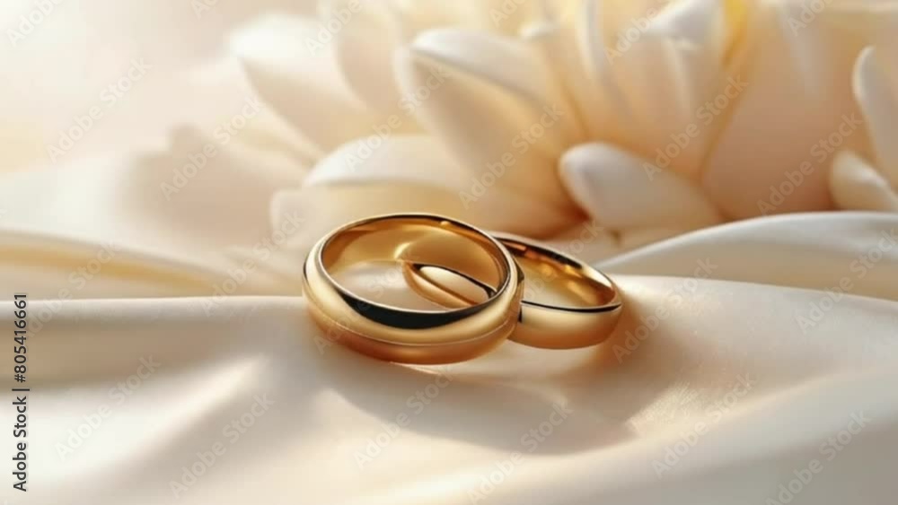 Gold wedding background with rings and soft light effects copy space ...