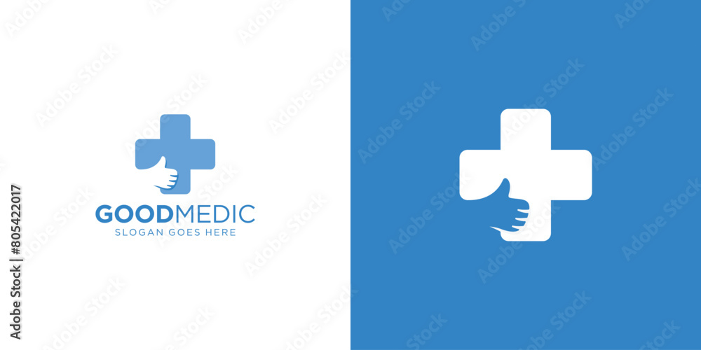 Simple Good Medic Logo. Cross Health and Thumbs Up with Modern Style ...