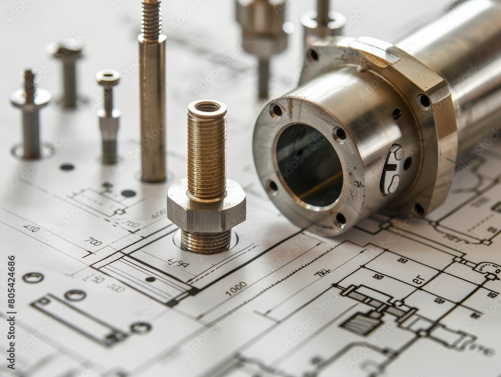 Engineering drawings for mechanical components, designed by technicians ...