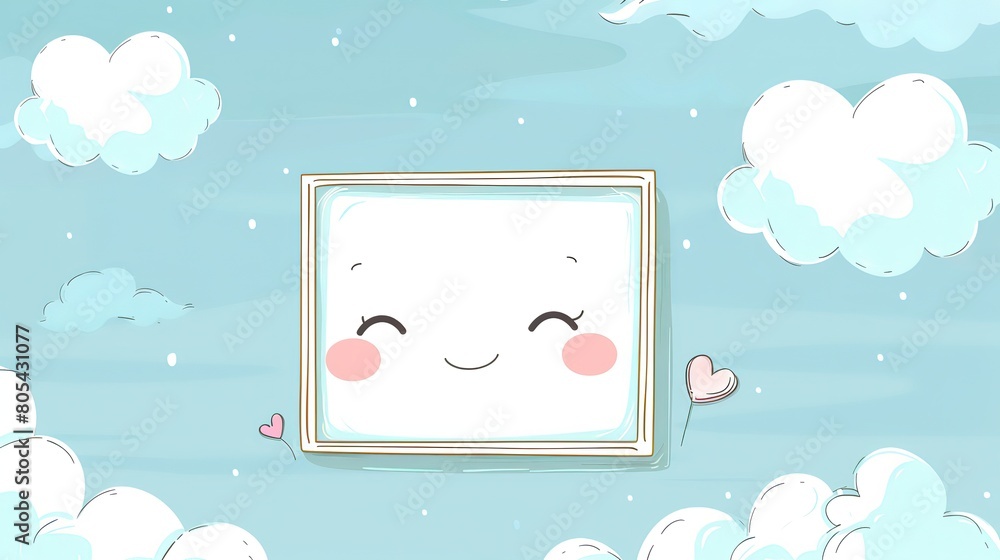 cute doodle frame with smiling kawaii face cute cartoonish page print ...