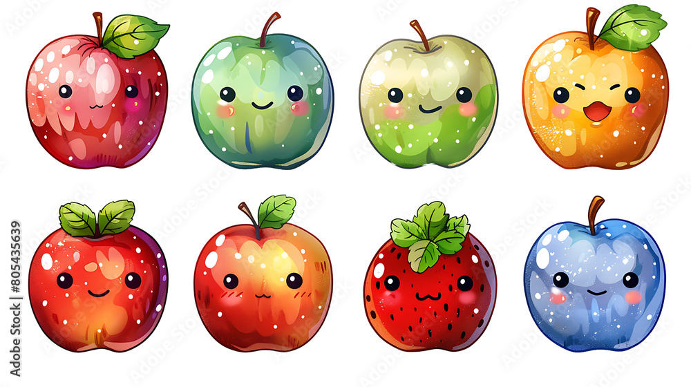 Cute apple fruit clipart set on a transparent background Stock ...