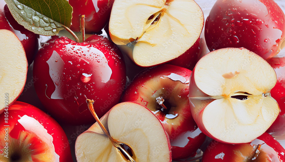 Flat lay of apple fruit texture with slice, Top view of fruits concept ...