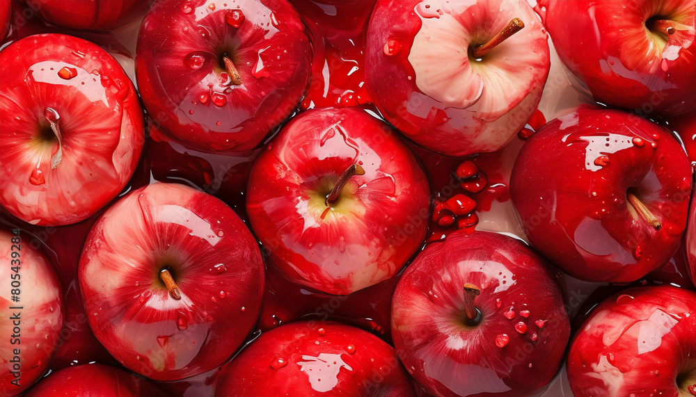 Flat lay of apple fruit texture with slice, Top view of fruits concept ...
